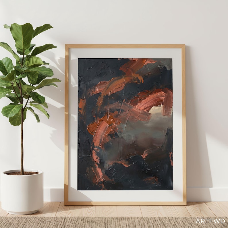 Black Rust Abstract Wall Art Print – Dark Moody Painting, Textured ...