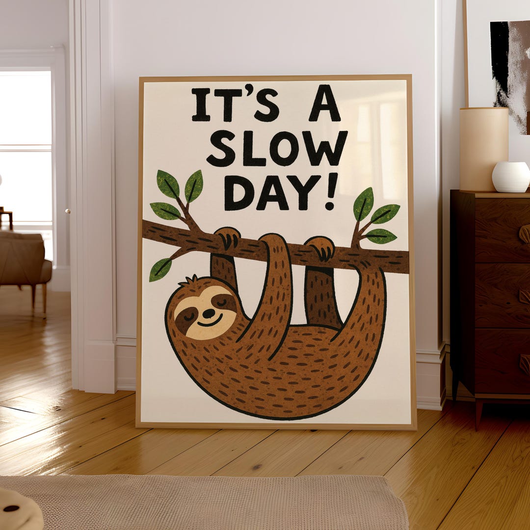 Sloth Wall Art Printable – Cute Digital Sloth Poster for Nursery, Kids ...