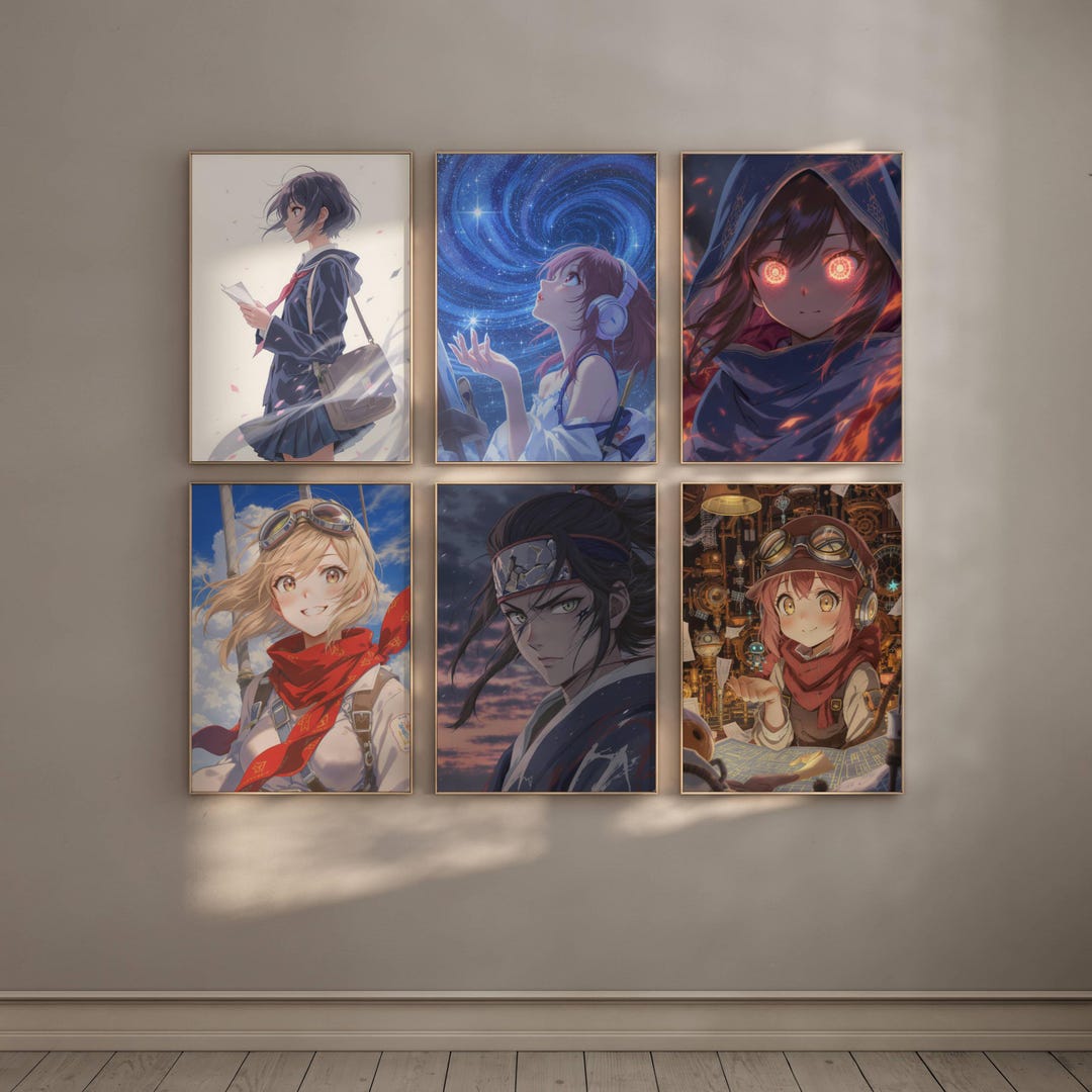 Anime Poster Set | Japanese Cartoon Wall Art for Teens (digital ...