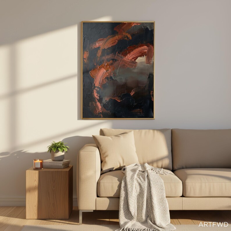 Black Rust Abstract Wall Art Print – Dark Moody Painting, Textured ...