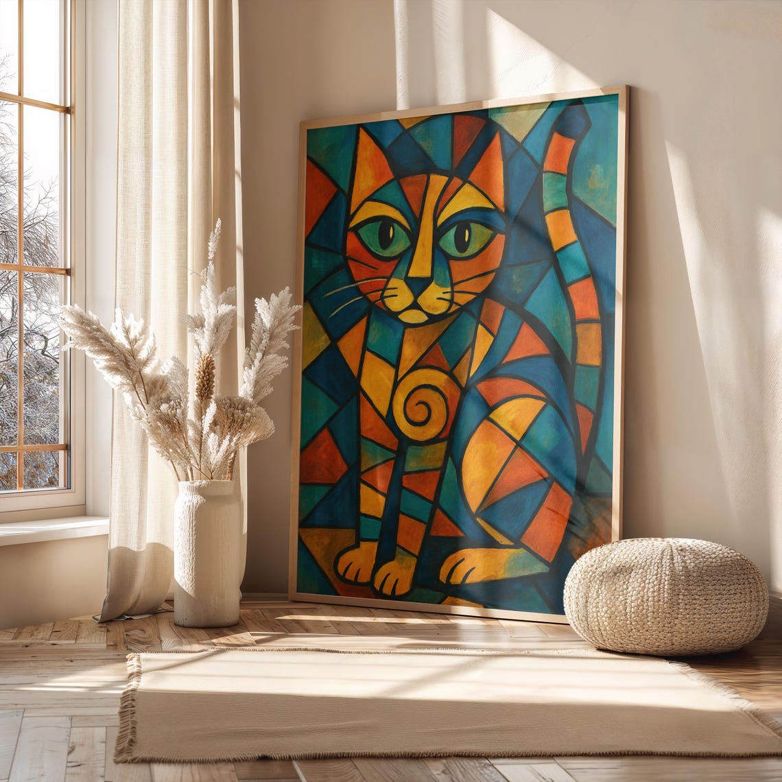 Colourful Cubist Cat Art Print – Picasso Style Abstract Painting for ...