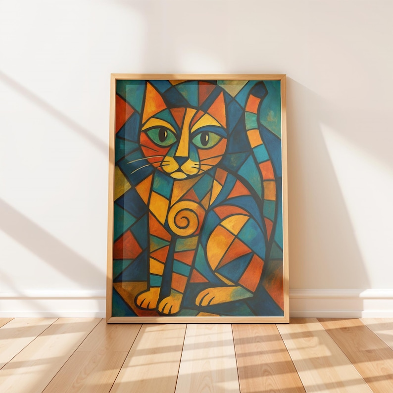 Colourful Cubist Cat Art Print – Picasso Style Abstract Painting for ...