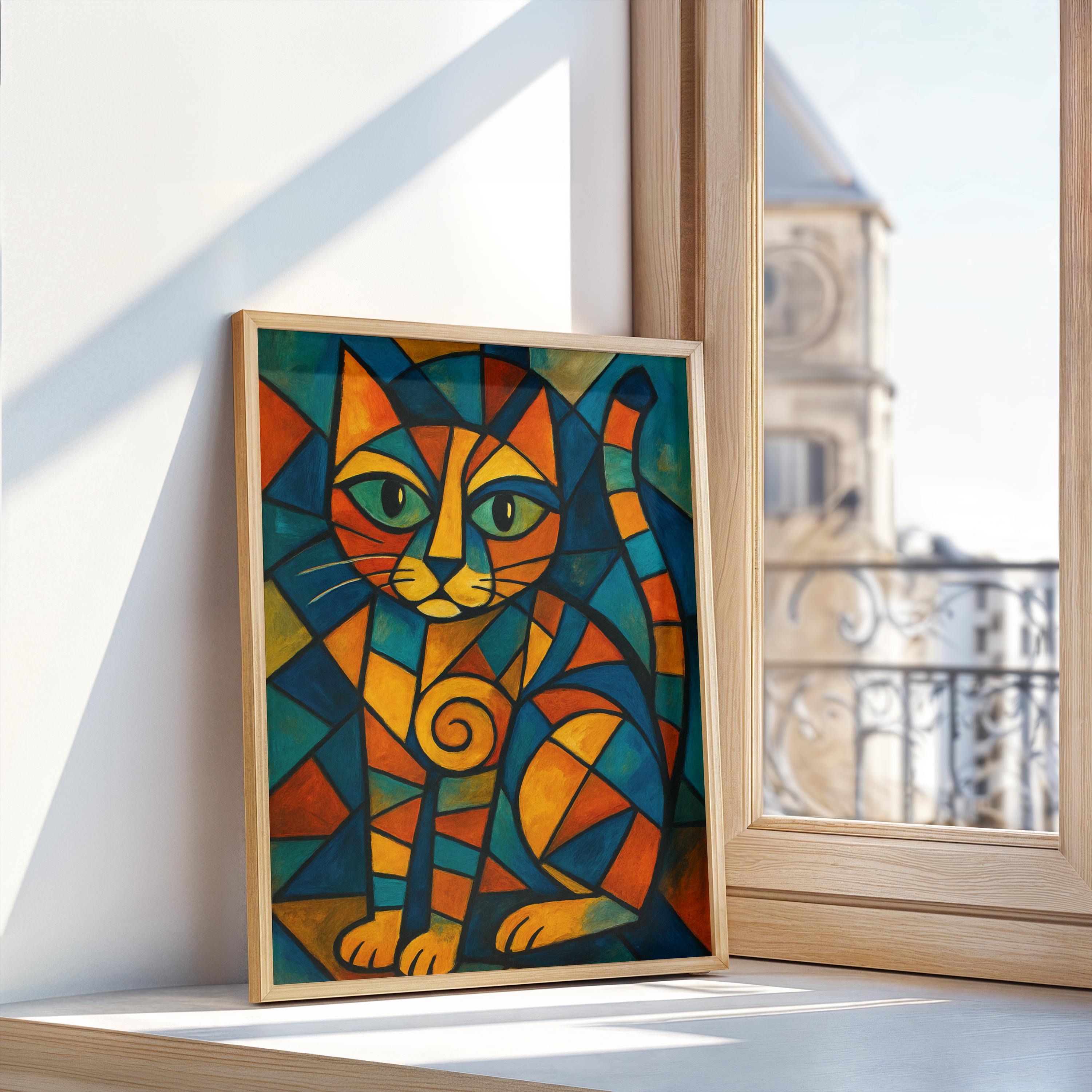 Colourful Cubist Cat Art Print – Picasso Style Abstract Painting for ...