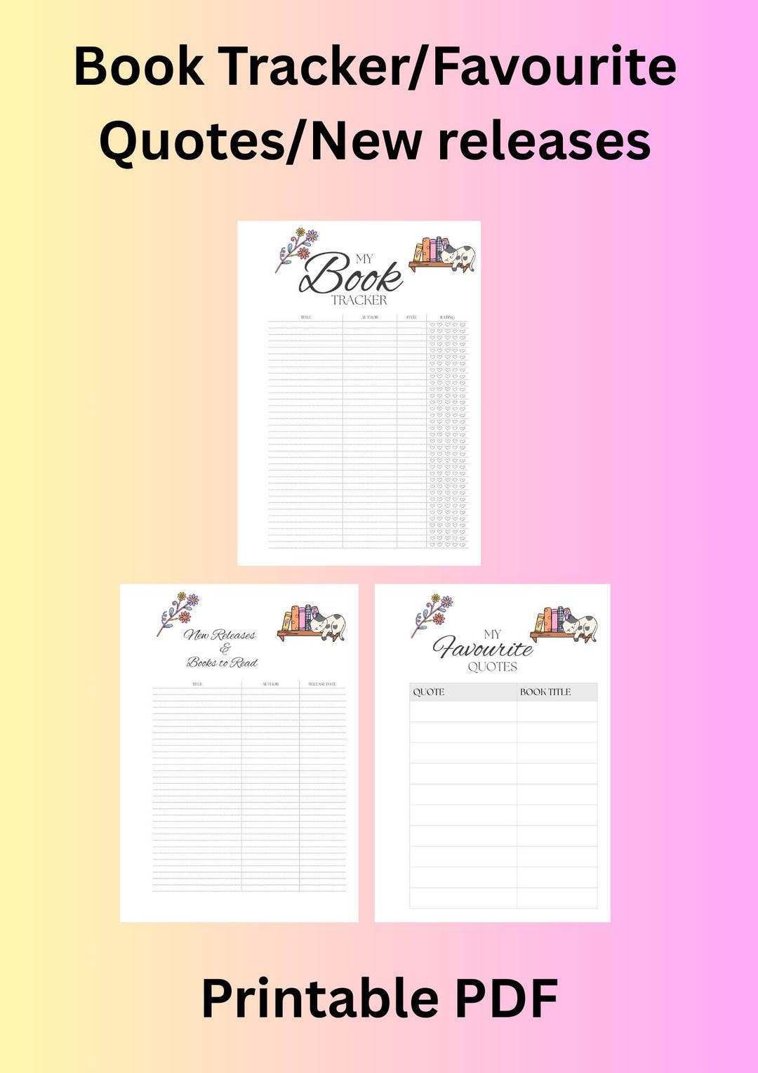 Book Tracker Printable Digital Book Log & TBR Template, Books to Read ...