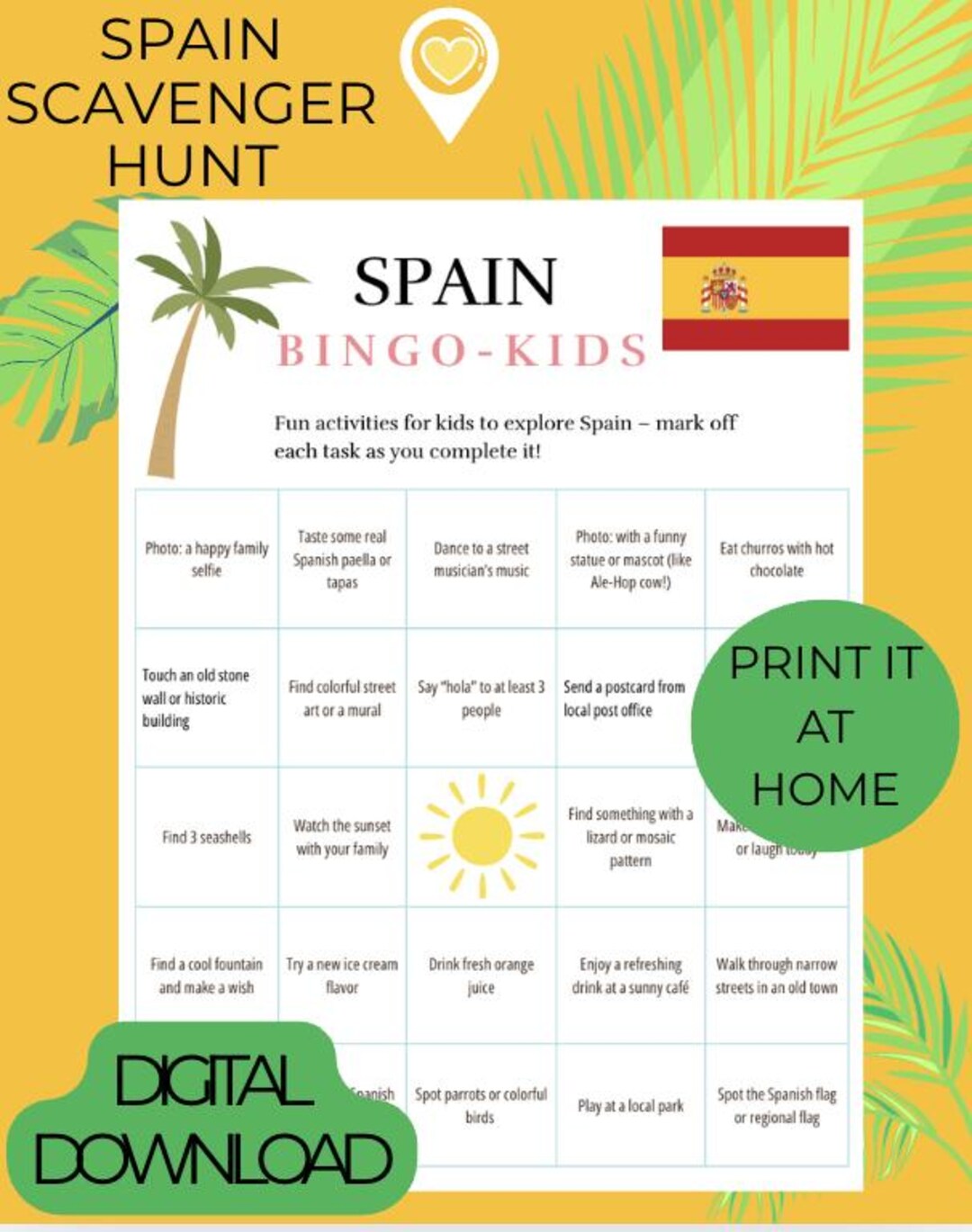 Spain Kids Travel Bingo | Printable Family Vacation Game | Spain ...