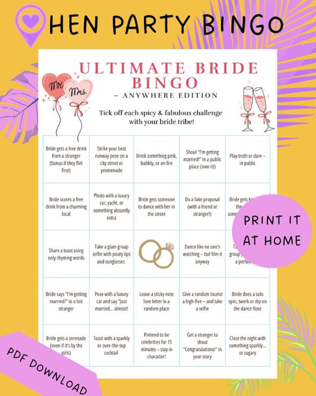 Spain Bridal Travel Bingo | Printable Bachelorette Game | Fun Hen Party ...