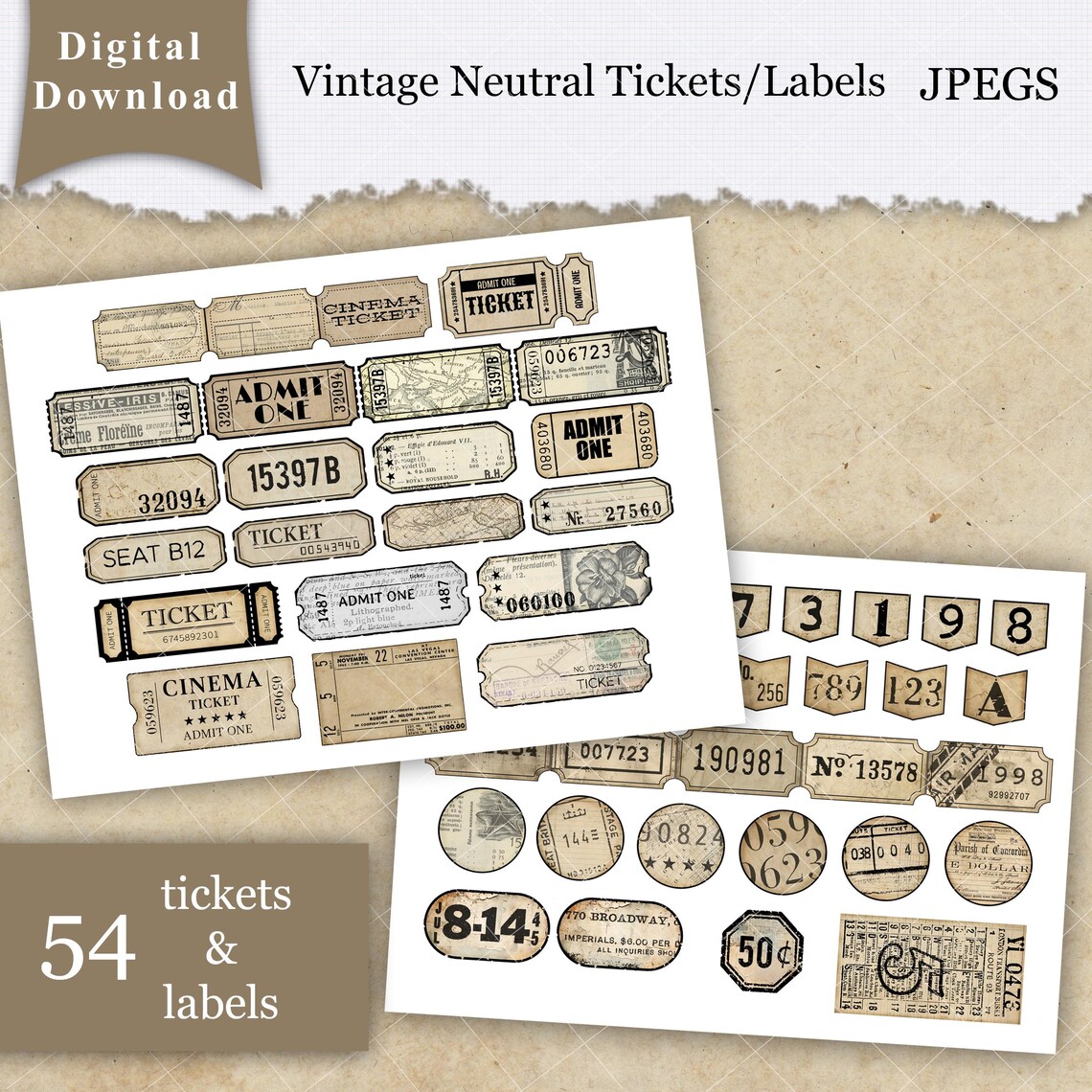 Vintage Tickets for Junk Journaling, Vintage Ephemera, Junk Journal ...
