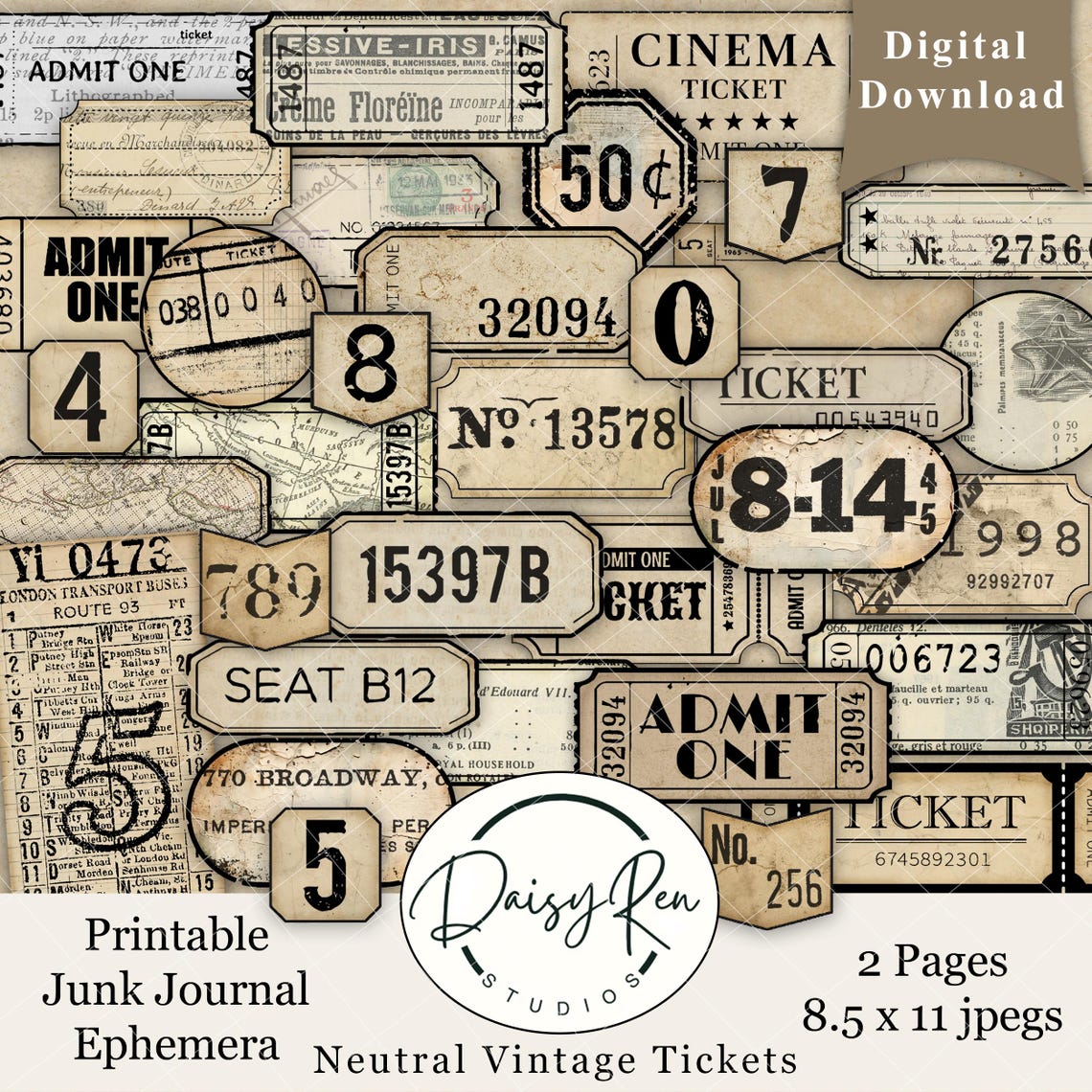 Vintage Tickets for Junk Journaling, Vintage Ephemera, Junk Journal ...