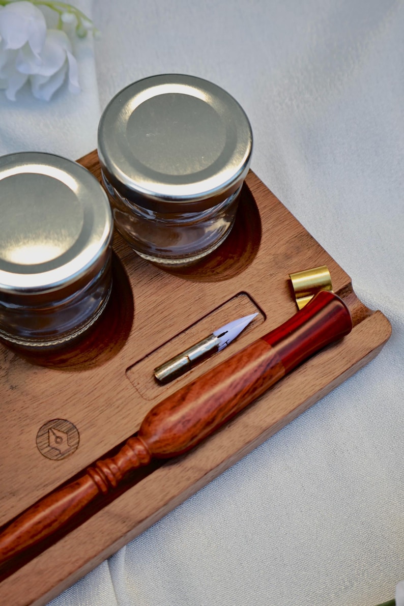 Handmade Walnut Calligraphy Inkwell With Pen Rest | Glass Jars - Etsy UK