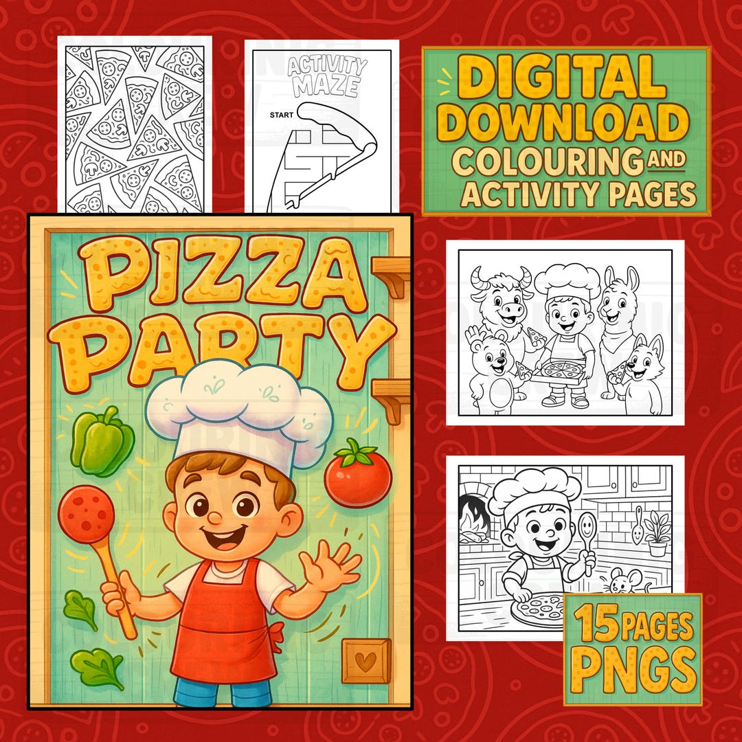 Pizza Party Coloring Pages – 15 Fun Activity Sheets (digital Download ...