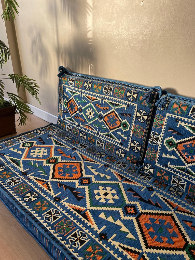 Traditional Arabic Bule Patterned Floor Seating Set, Custom Size ...