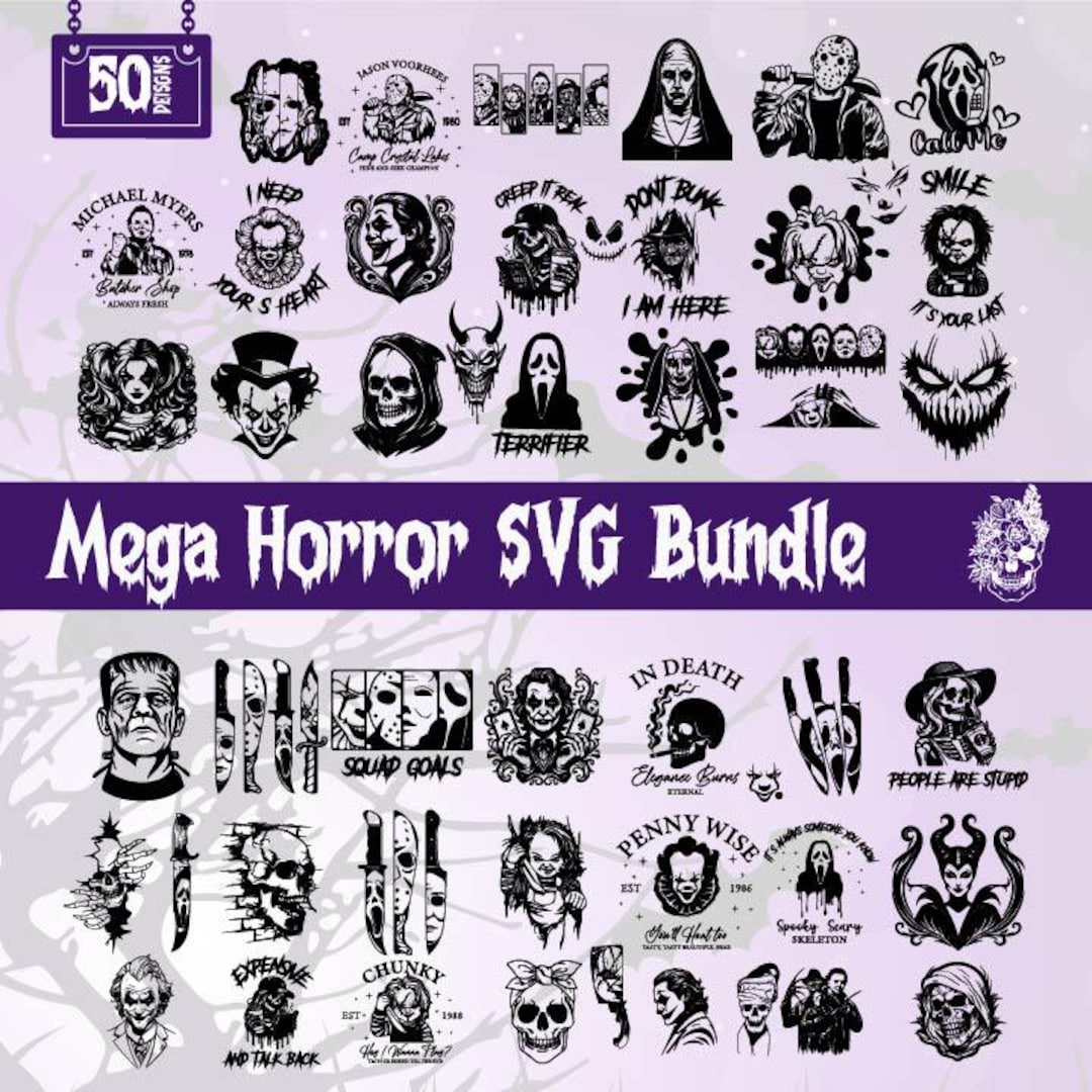 Mega Horror SVG Bundle | 50 Scary SVG Designs | Horror Movie Svg ...