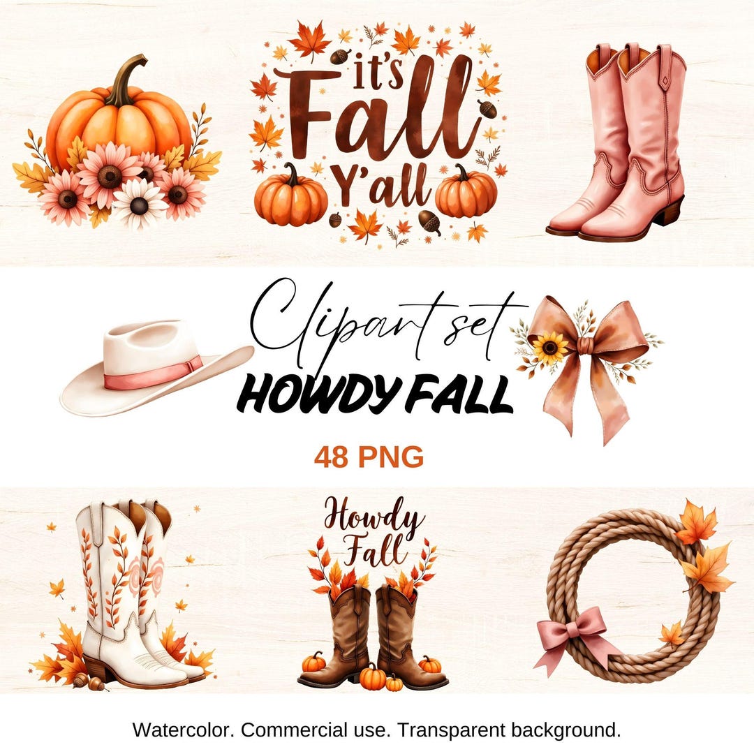 Howdy Fall Clipart Set: Country Western Autumn PNG (digital Download ...