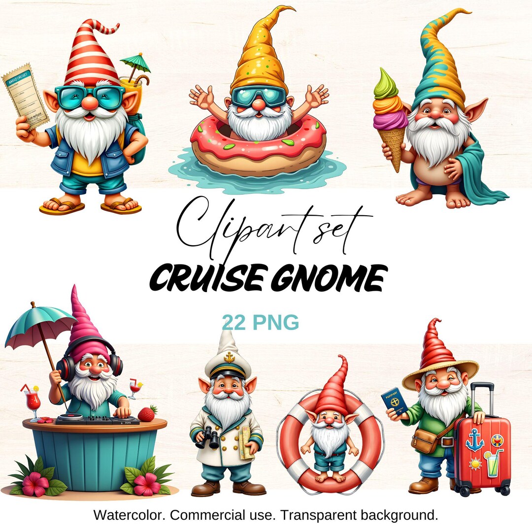 Cruise Gnome Clipart Set, Summer Vacation Gnomes, Gnome on Cruise ...