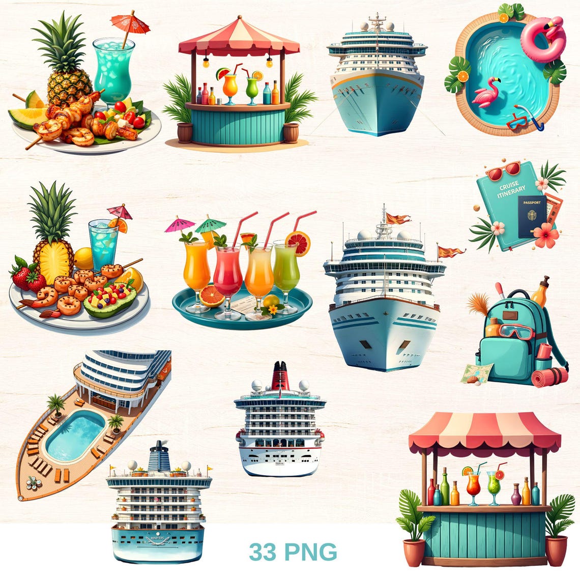 Watercolor Cruise Clipart Set: Summer Vacation Pngs (digital Download ...