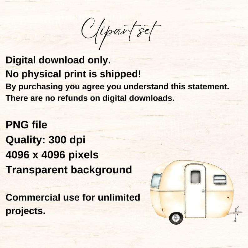 Vintage Trailer Clipart Set, Retro Camper PNG, Watercolor Caravan, Van ...