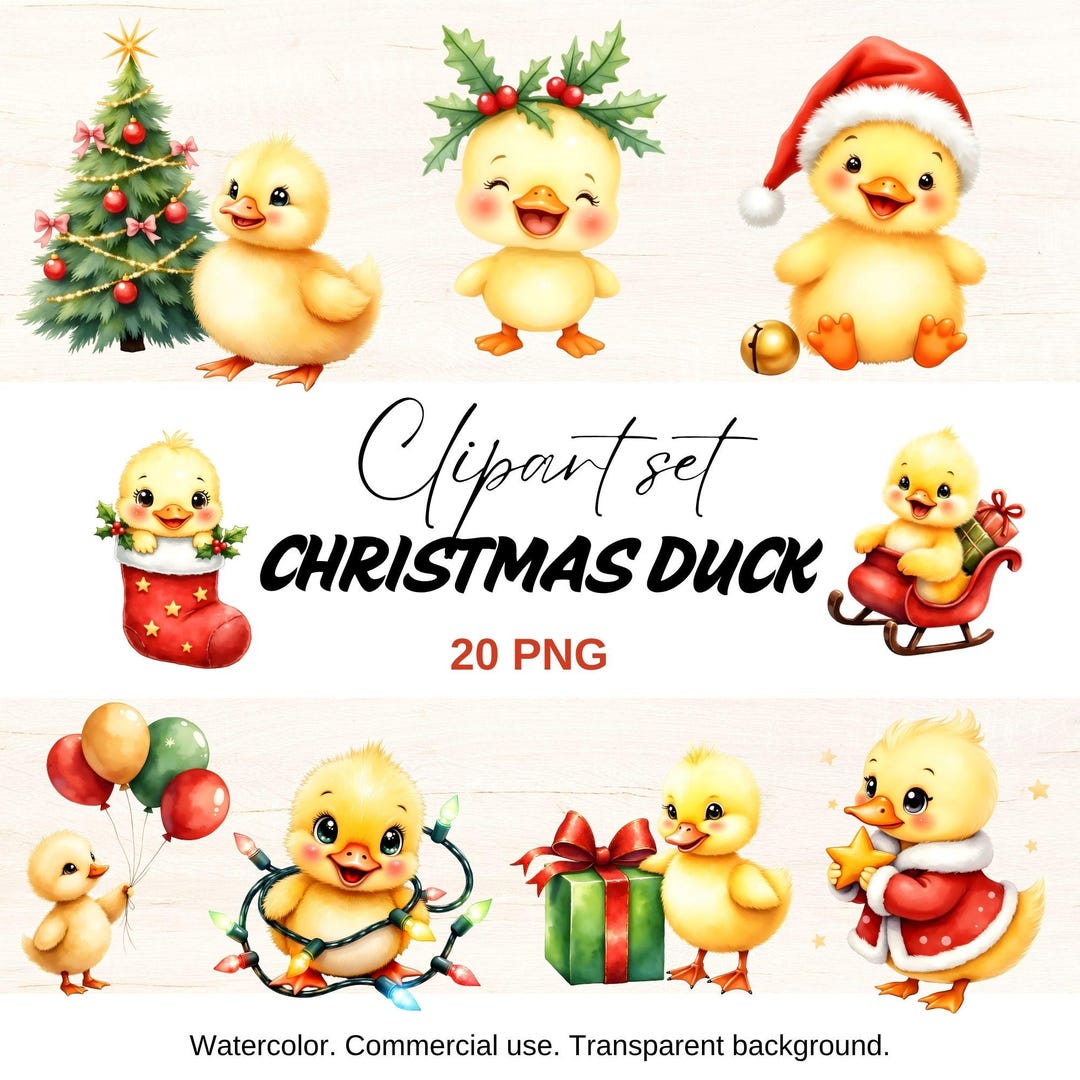 Watercolor Christmas Duck Clipart Set: Holiday Ducklings (digital ...