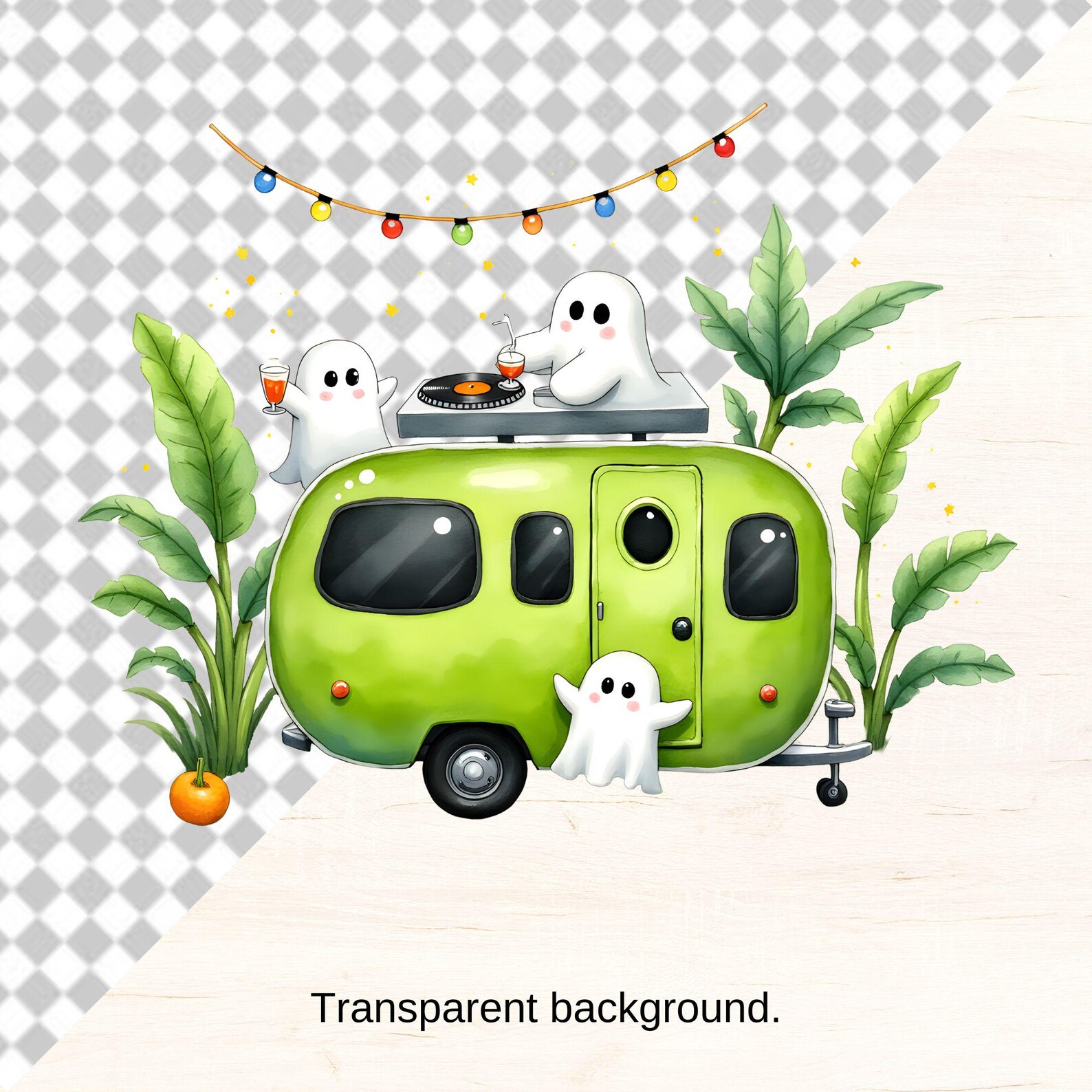 Summerween Camper Trailer Clipart, Ghosts Camping PNG (digital Download ...