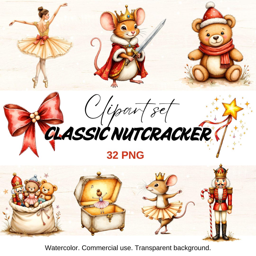 Classic Nutcracker Clipart Set, Christmas Ballet Mouse King, Ballerina ...
