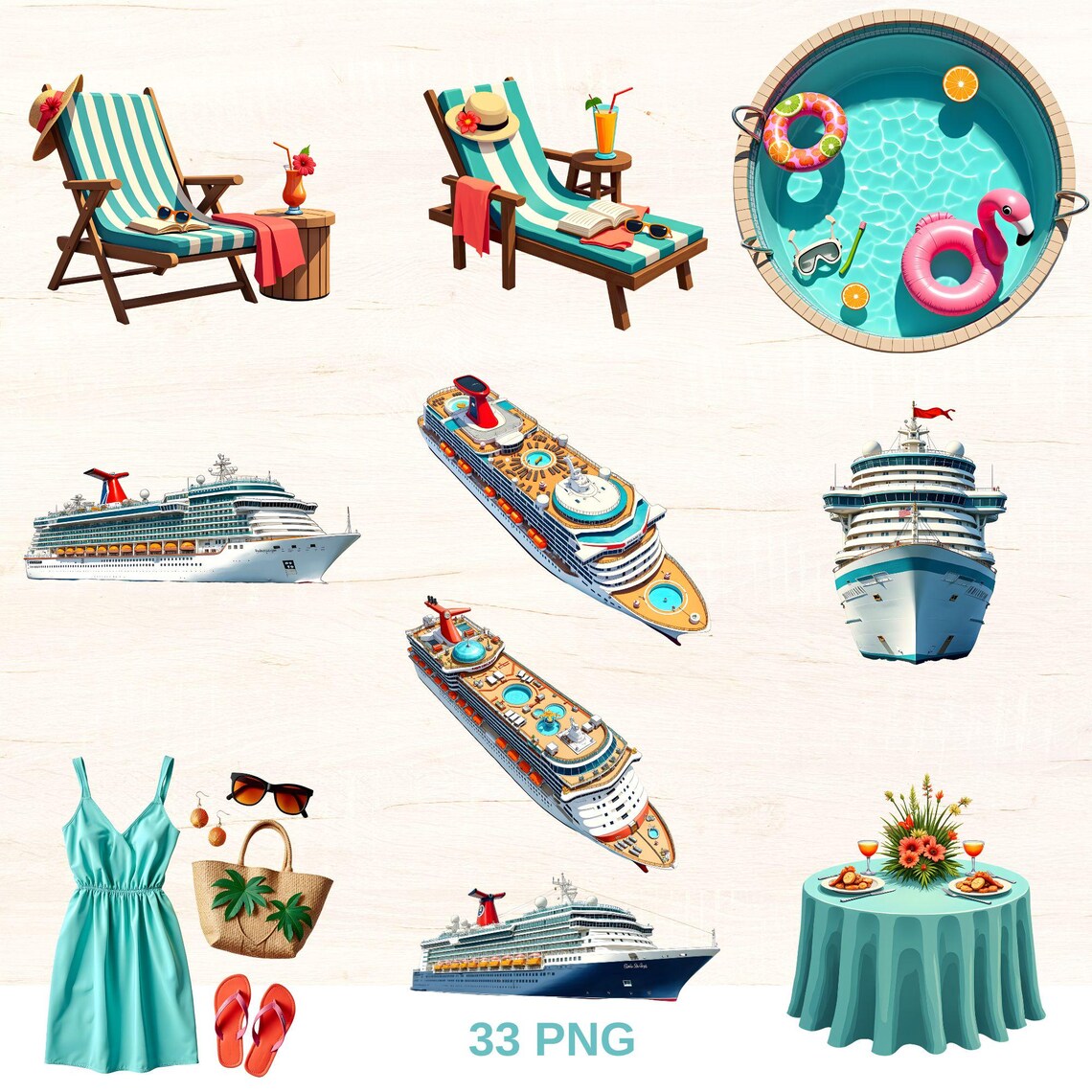 Watercolor Cruise Clipart Set: Summer Vacation Pngs (digital Download ...