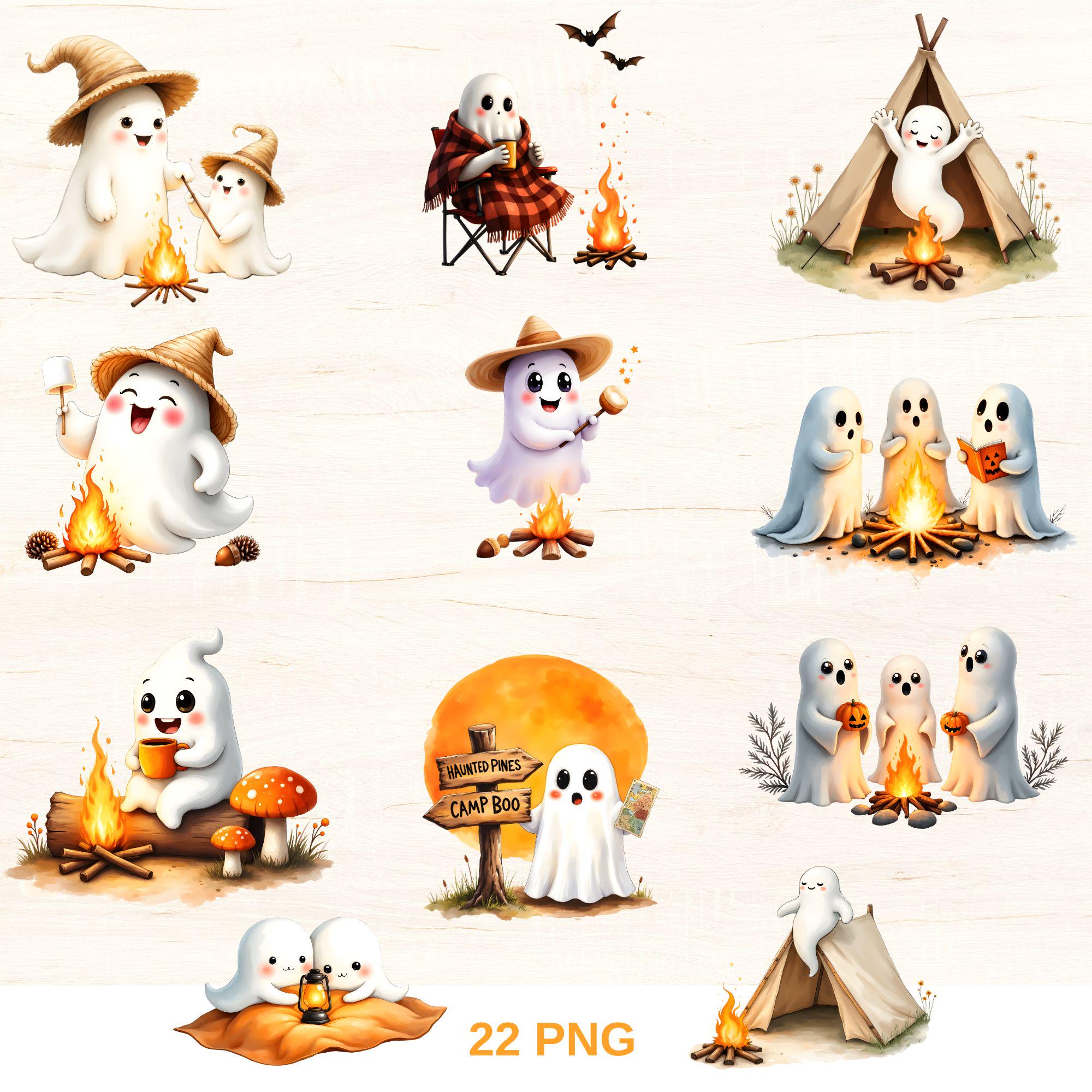 Campfire Ghosts Clipart Set: Spooky Halloween Camping PNG (digital ...