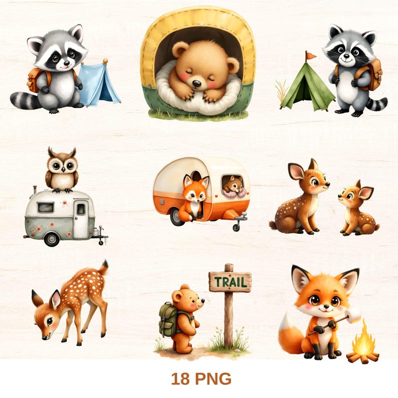 Camping Critters Clipart Set, Woodland Animals, Cute Forest Animals ...