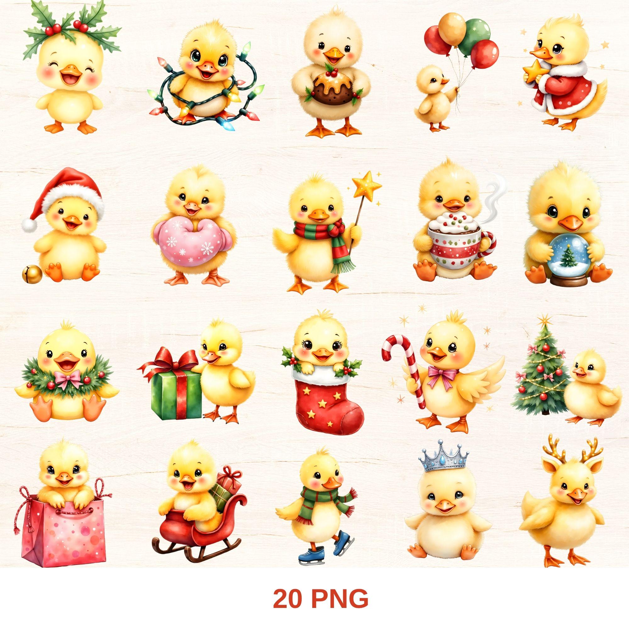 Watercolor Christmas Duck Clipart Set: Holiday Ducklings (digital ...