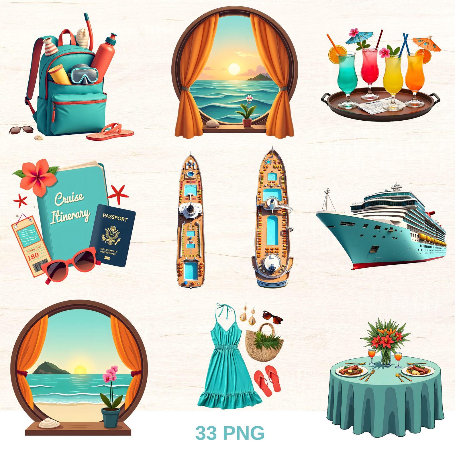 Watercolor Cruise Clipart Set: Summer Vacation Pngs (digital Download ...