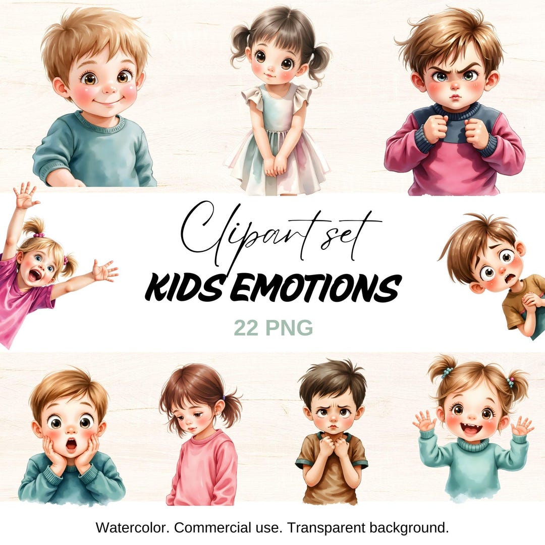 Kids Emotions Clipart Set, Children Feelings PNG, Emotional Learning ...