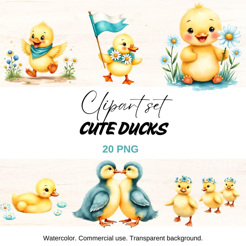 Cute Ducks Clipart Set, Baby Duckling PNG, Spring Flowers, Kissing ...
