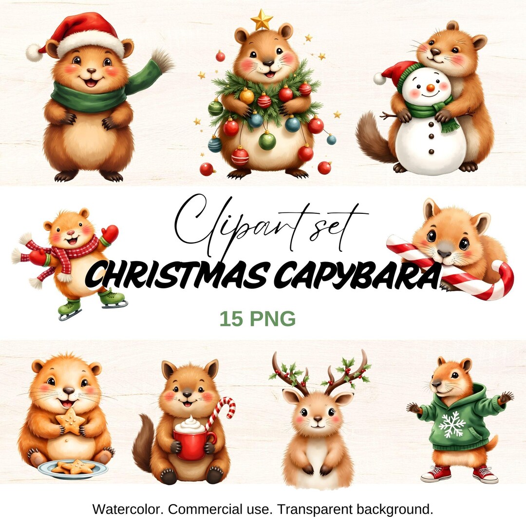 Christmas Capybara Clipart Set, Holiday Animals PNG, Xmas Kids Crafts ...