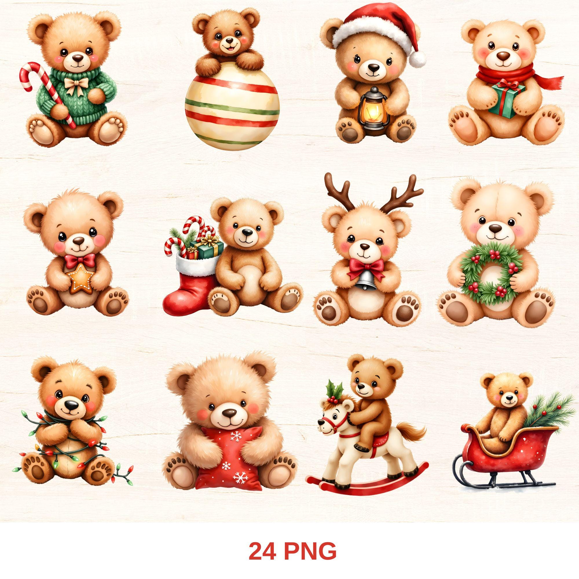 Christmas Teddy Bear Clipart Set: Watercolor Holiday Bears (digital ...