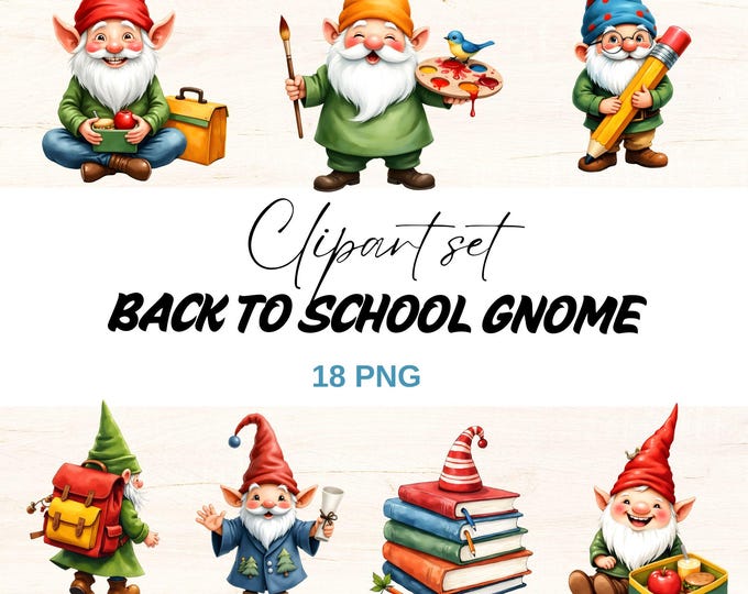 Cute Back to School Gnome Girls Clipart Bundle, Watercolor Gnome Clip ...