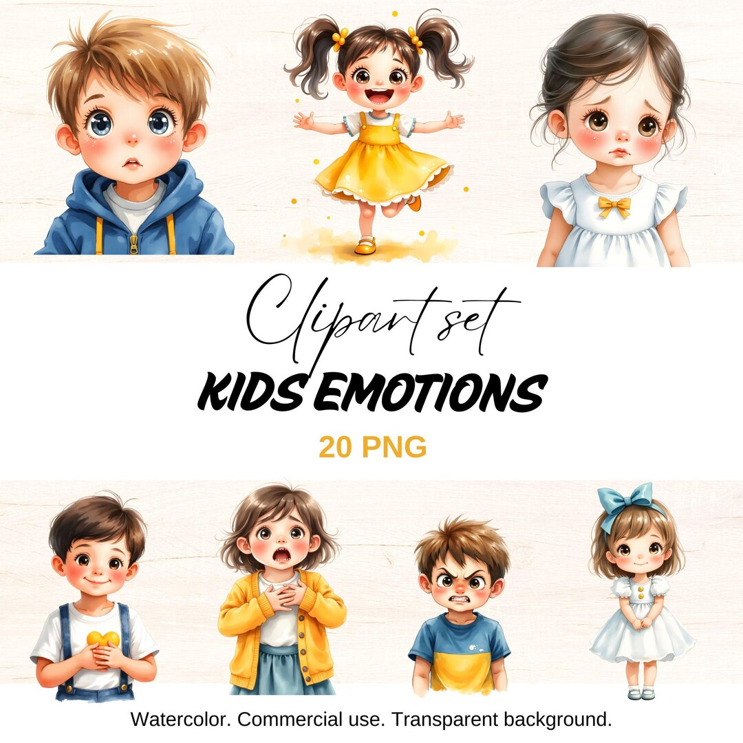 Kids Emotions Clipart Set, Children Feelings PNG, Kids Facial ...