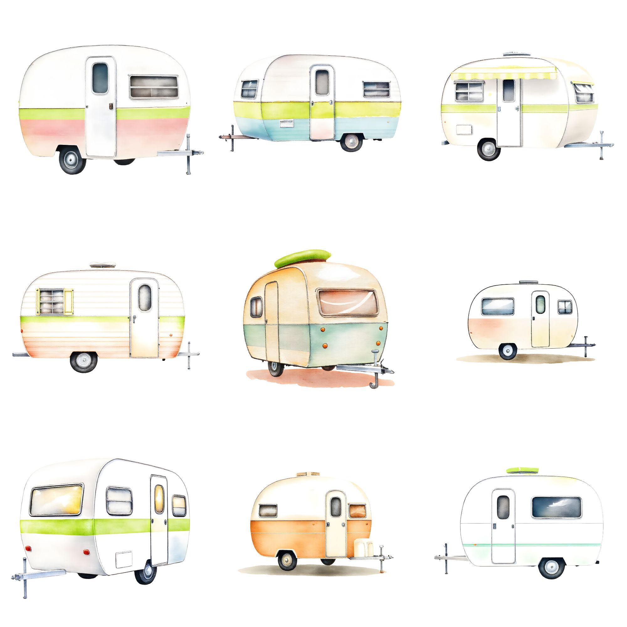 Vintage Trailer Clipart Set: Retro Camper Watercolor Graphics (PNG ...