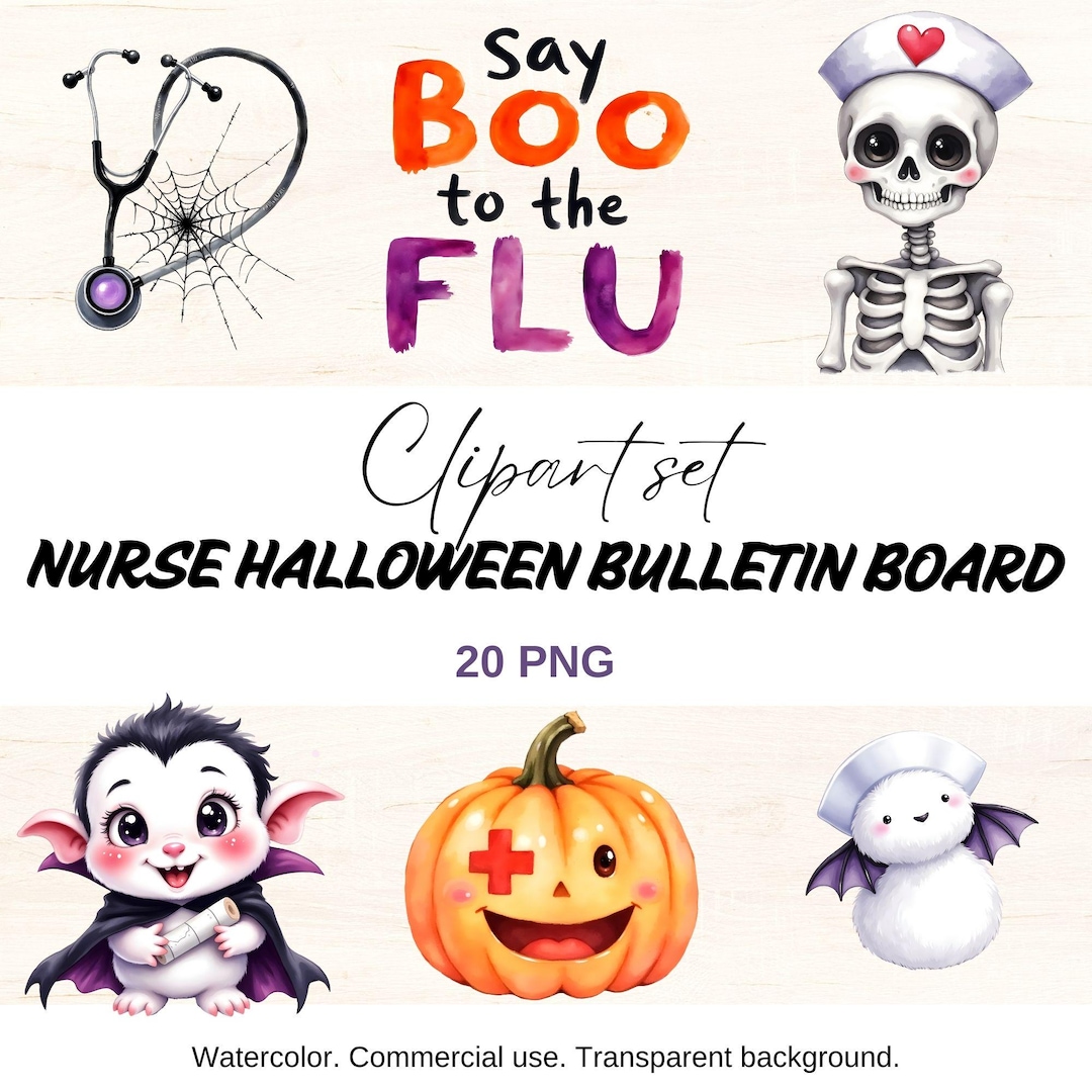 Nurse Halloween Clipart Set, Bulletin Board PNG, Medical Theme (digital ...