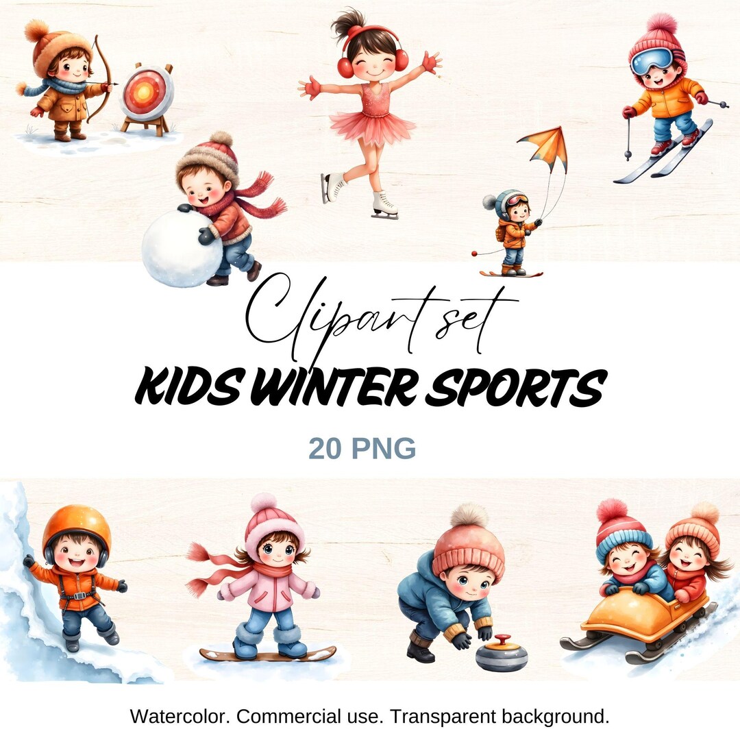 Kids Winter Sports Clipart Set, Winter Activities PNG, Sport, Children ...