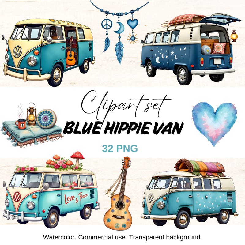 Hippie Van Clipart - Etsy