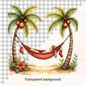 Tropical Christmas Clipart Set, Beach Holiday Watercolor PNG, Summer ...