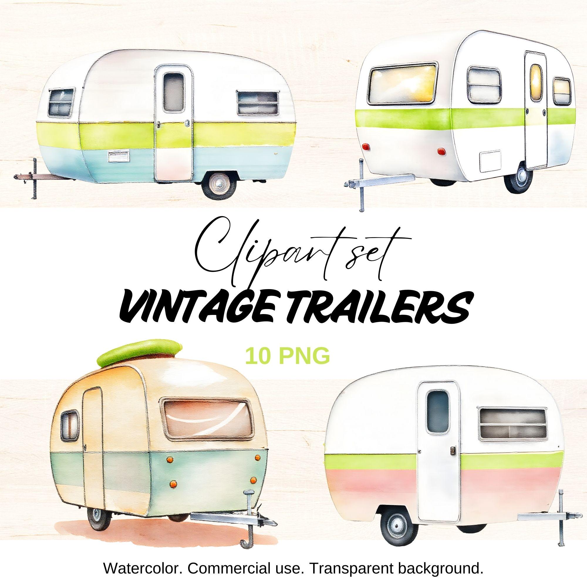 Vintage Trailer Clipart Set: Retro Camper Watercolor Graphics (PNG ...