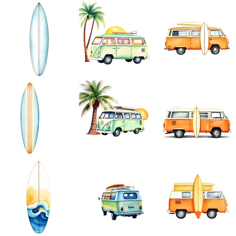 Surf Van Clipart Set, Vintage Van PNG, Beach Adventure Graphics ...