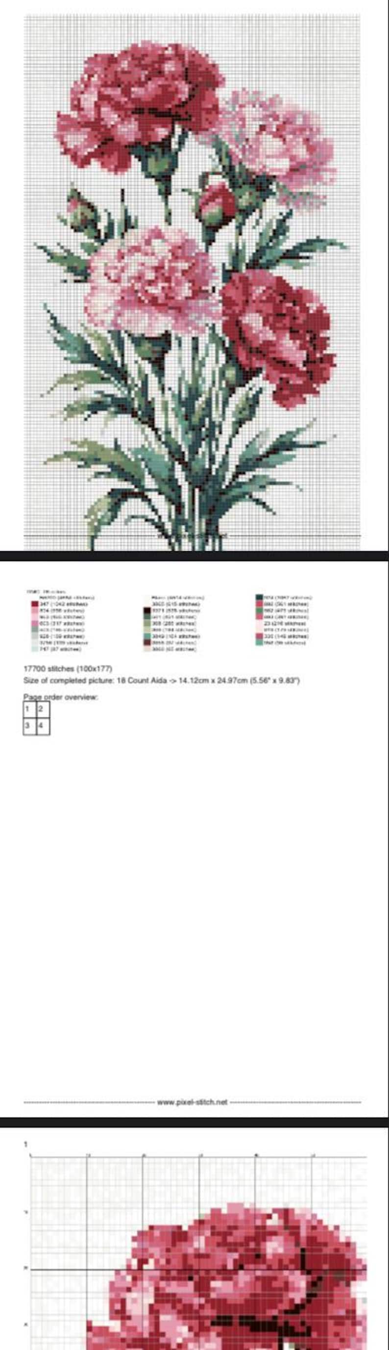 Carnations Cross Stitch Pattern - Etsy