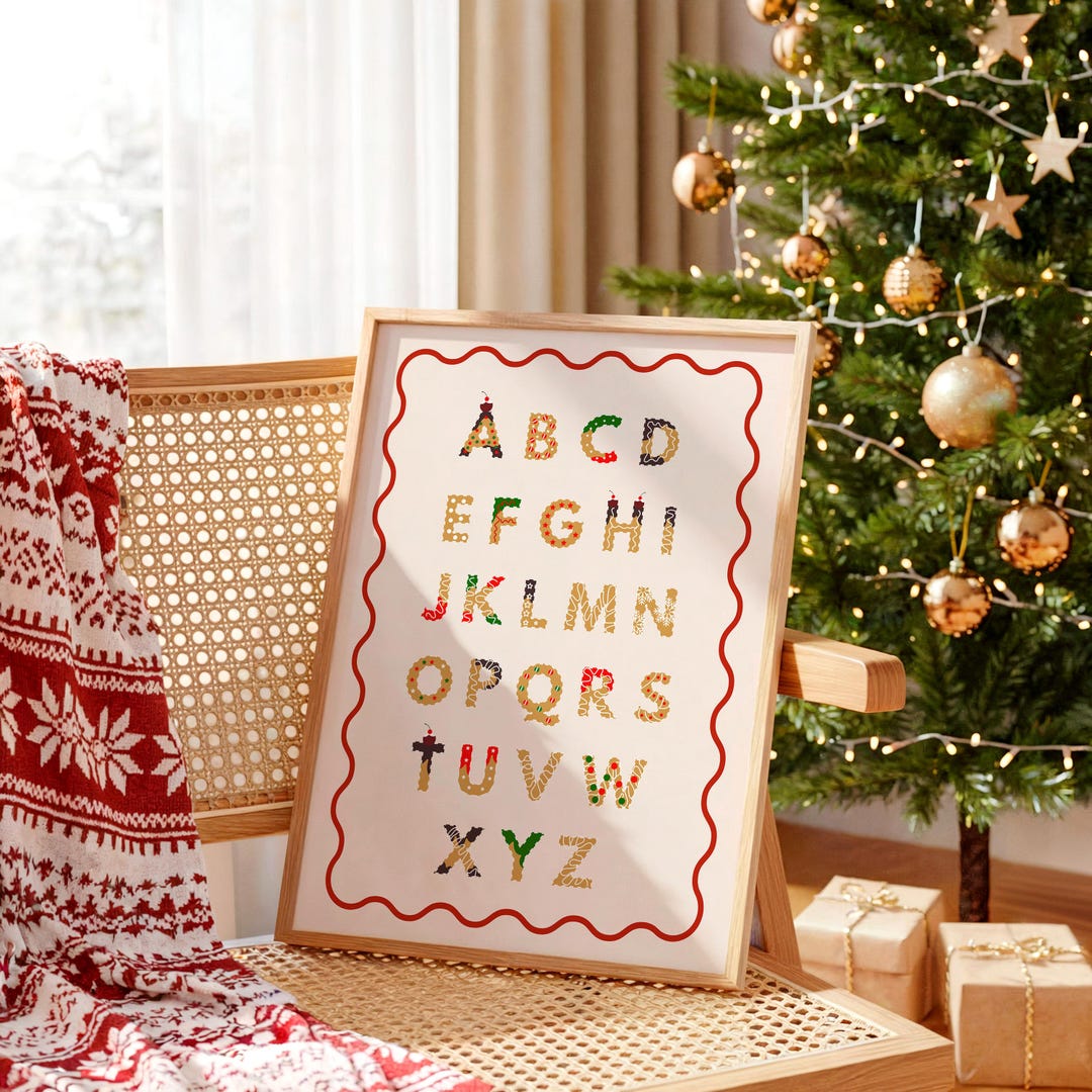 Christmas Alphabet Poster for Kids Holiday Wall Art for Nursery Festive ...