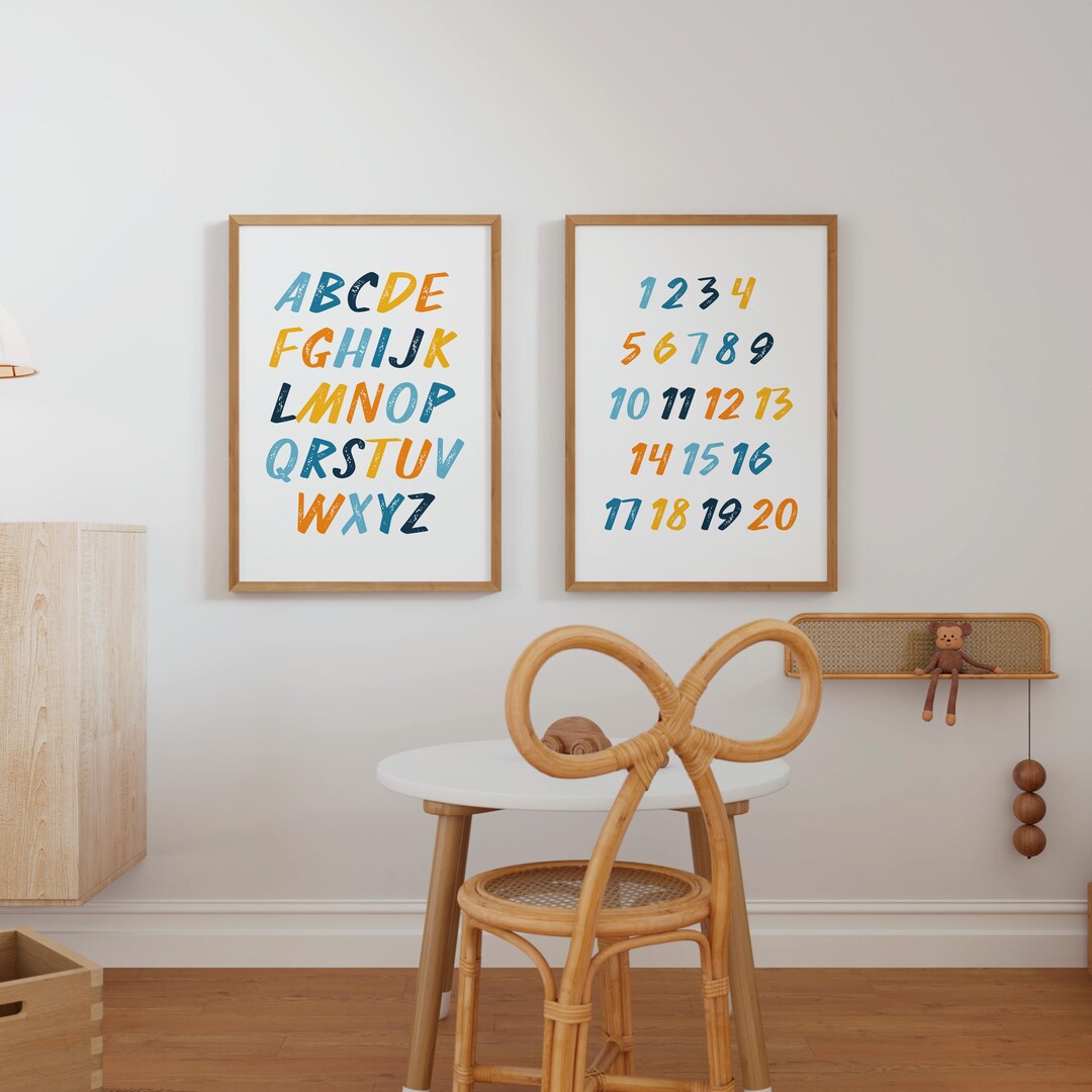Alphabet & Numbers Learning Prints: Kids Room Wall Art Digital Download ...