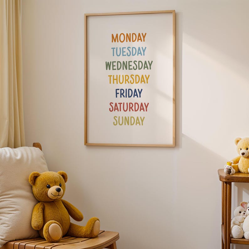 Days of the Week Classroom Poster: Homeschool Learning Print (digital ...