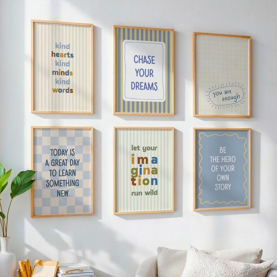Set of 6 Motivational Wall Art for Boys Room Decor Inspiring Quotes for ...