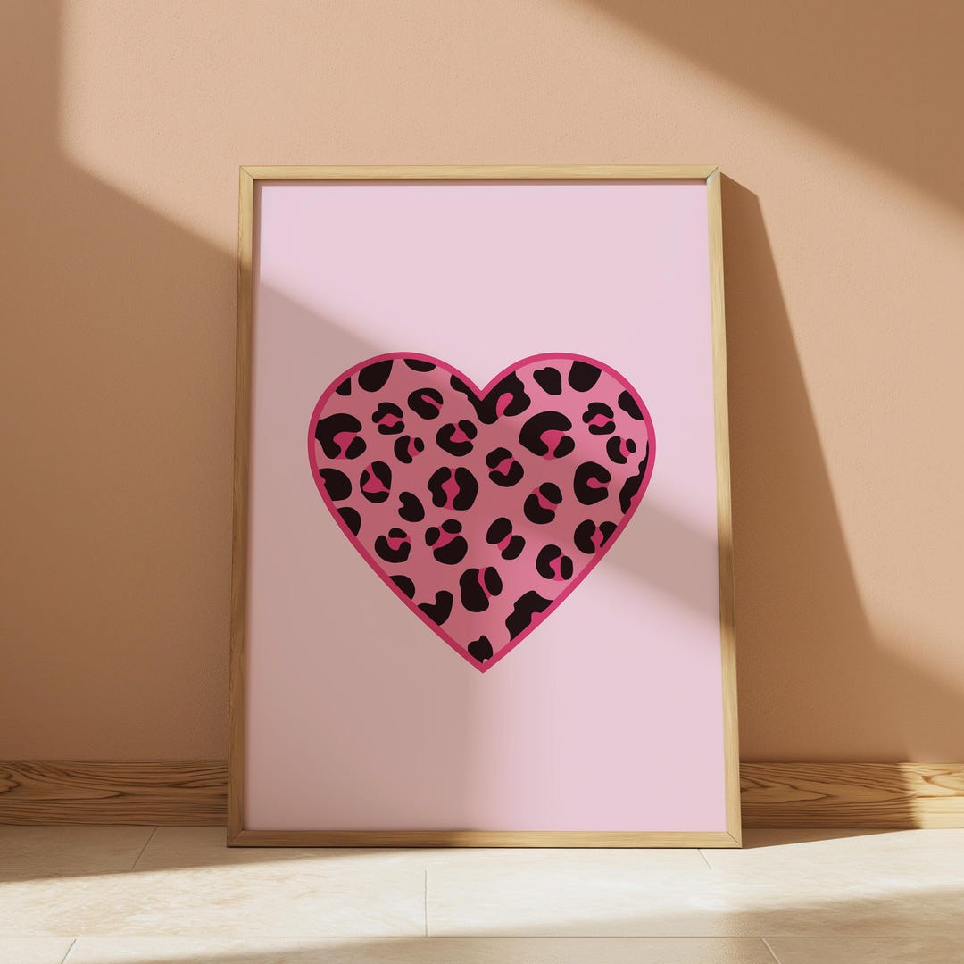 Pink Leopard Heart Wall Art for Girls Cute Animal Print Poster Girl’s ...