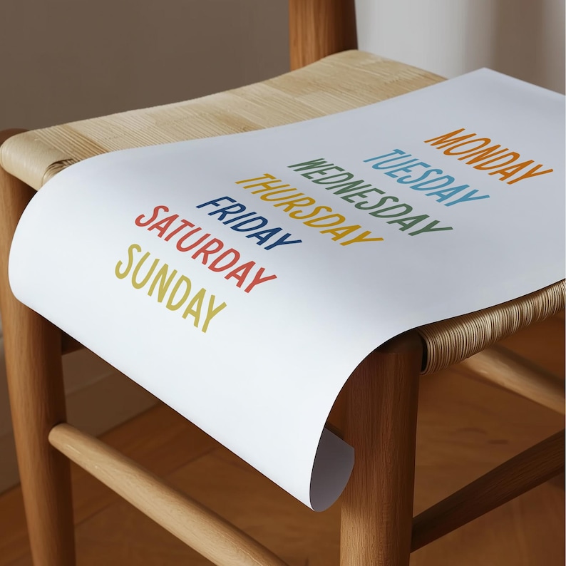 Days of the Week Classroom Poster: Homeschool Learning Print (digital ...