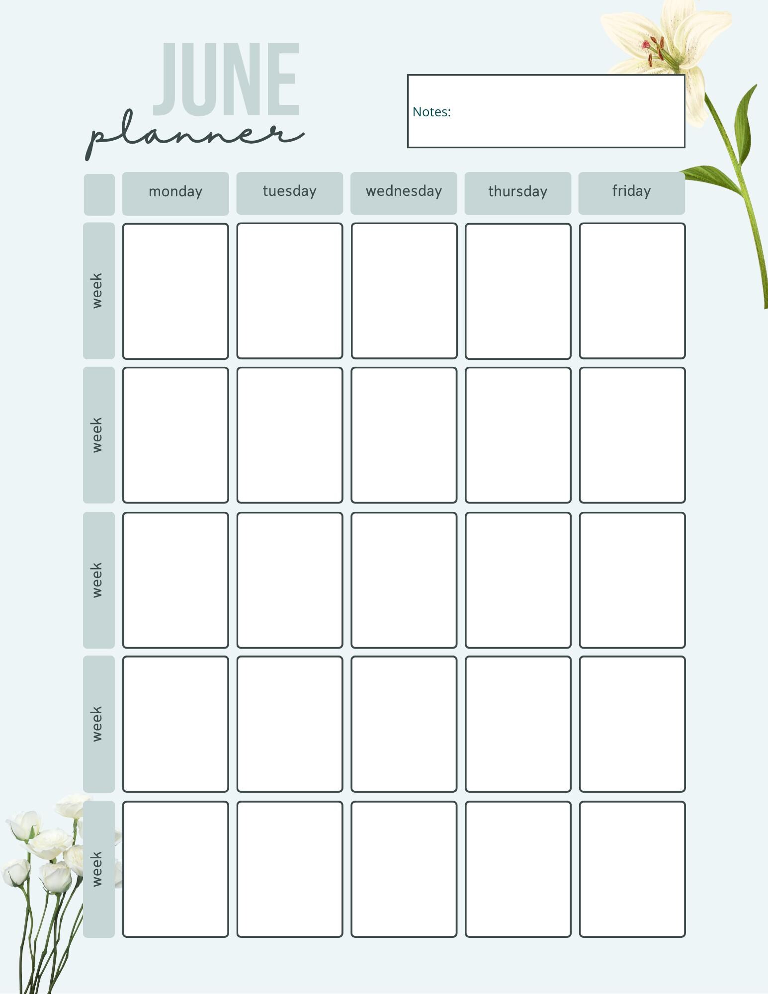 June Planning Template - Etsy