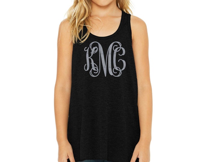 Girls Monogram Flowy Tank Top - Monogramed Tank for Girls - Niece Gift ...